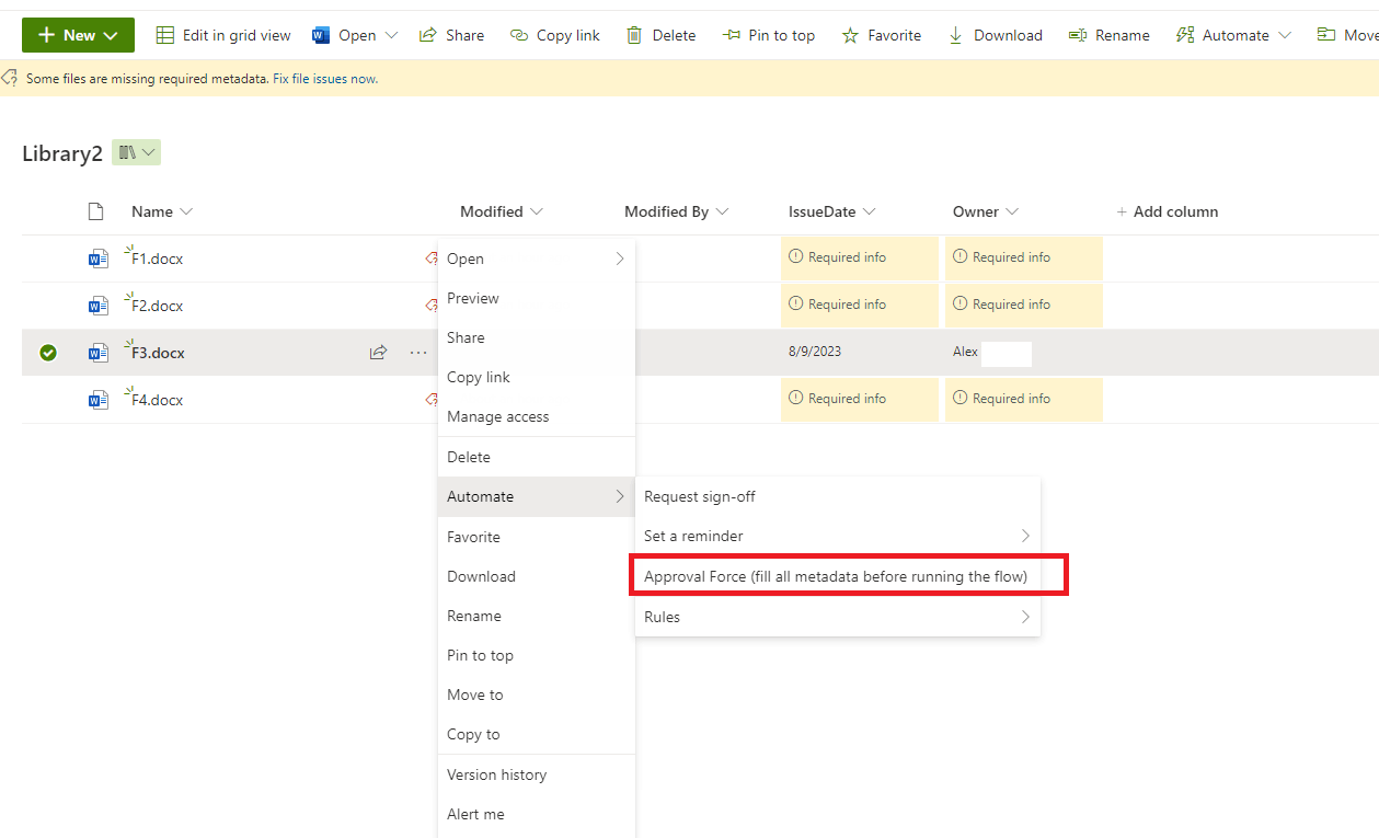 how to force user complete metadata in sharepoint library before click ...