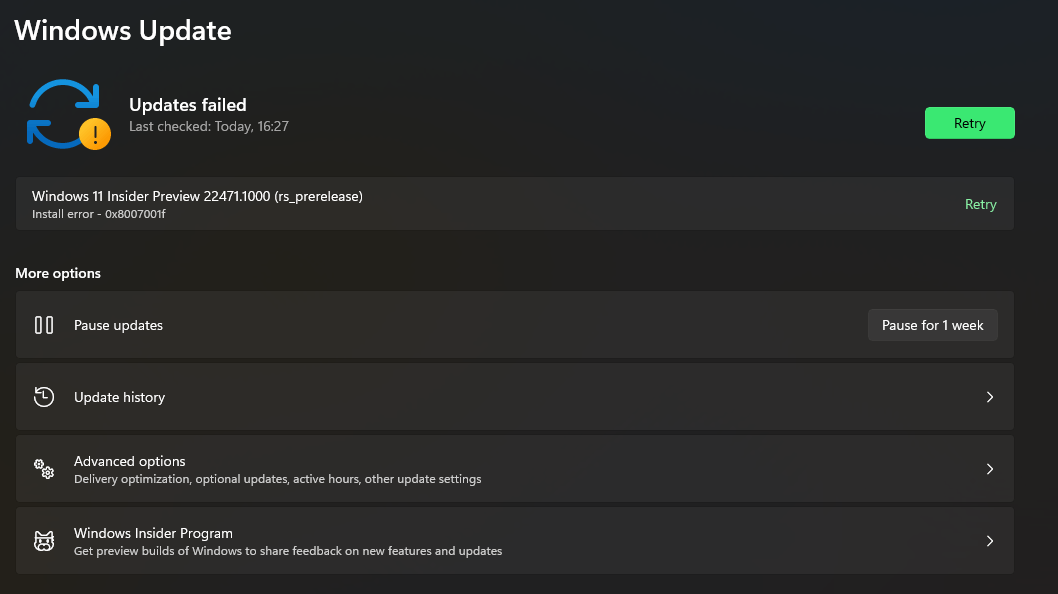 Windows 11 Insider Preview Installation error - 0x8007001f - Microsoft Q&A