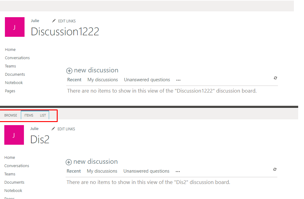Discussion Forum Hide Browse/Items/List Tabs - Microsoft Q&A