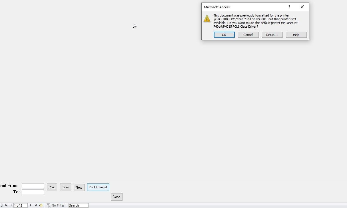 Thermal printer as a secondary printer in an access database ...