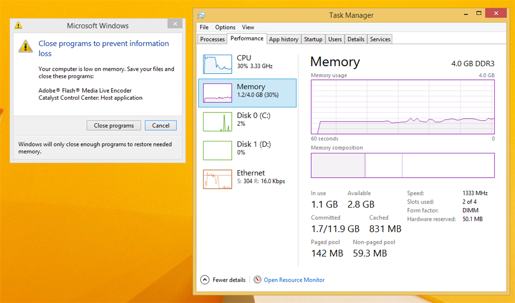 Windows 8.1 Low on Memory error - Microsoft Q&A
