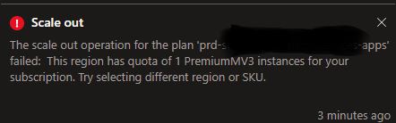 Azure App service Plan PremiumMV3 Quota limit - Microsoft Q&A