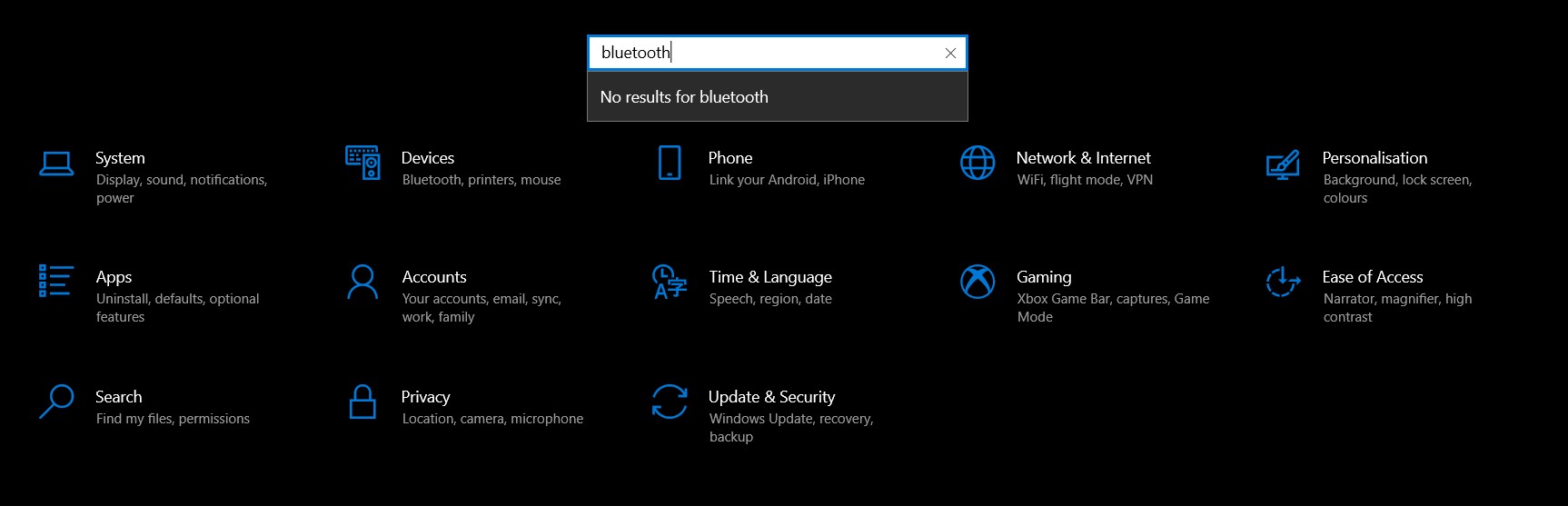 in windows 10 settings app is working but find a setting option is not ...