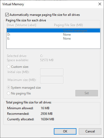 paging file size - Microsoft Q&A
