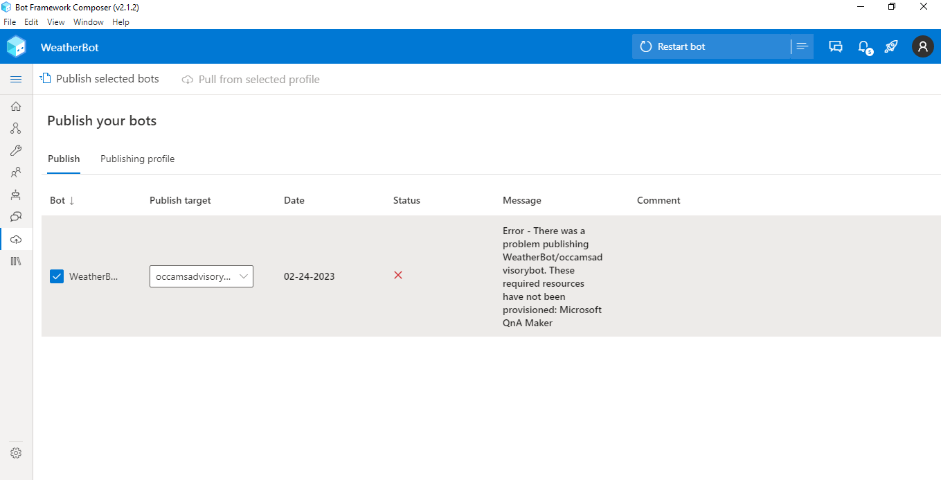 Unable To Publish My Bot With Bot Framework For Integrating With Pva Getting Error Qna Maker 7934