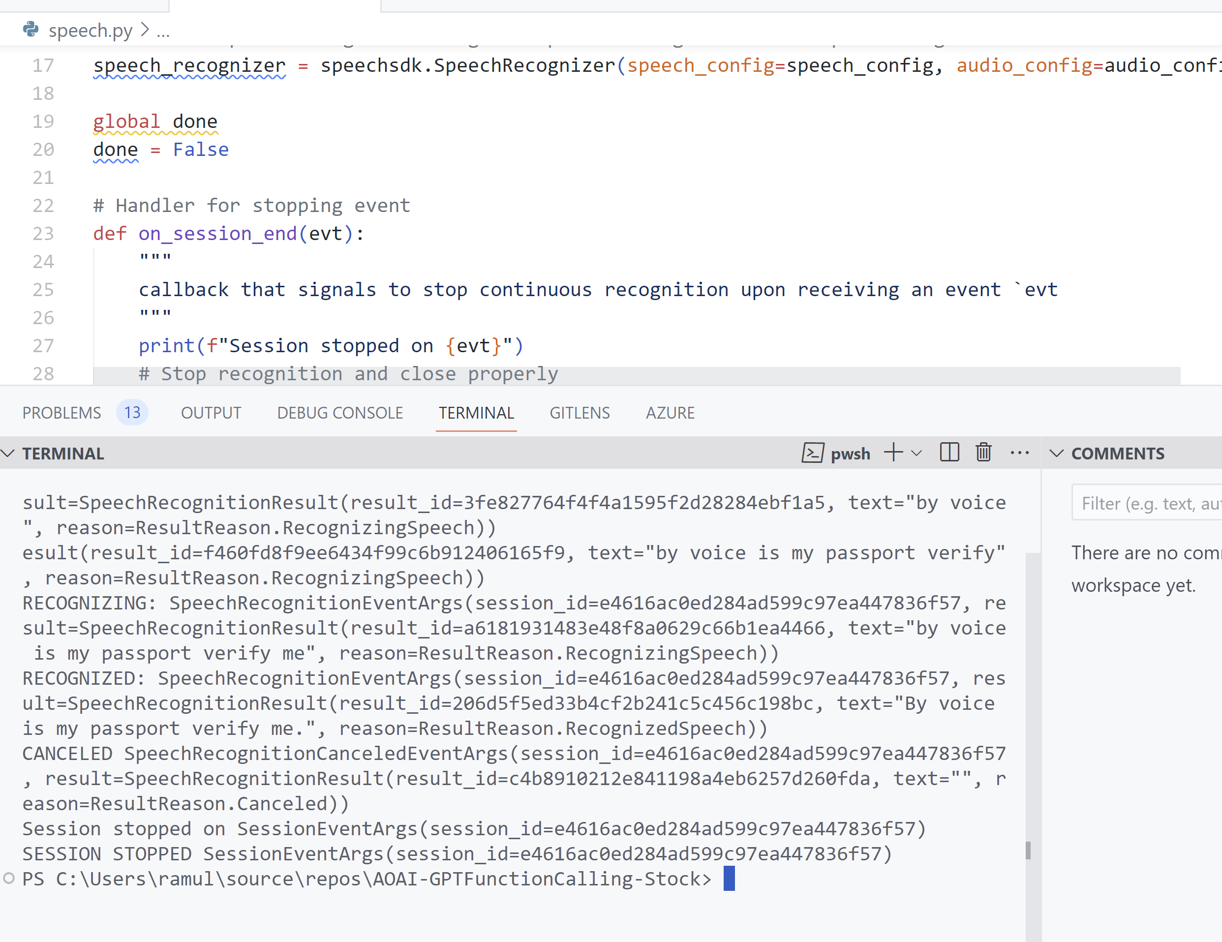 Speechsdkspeechrecognizer Only Works From Ipynb Notebook Cancels When Run From Py Script