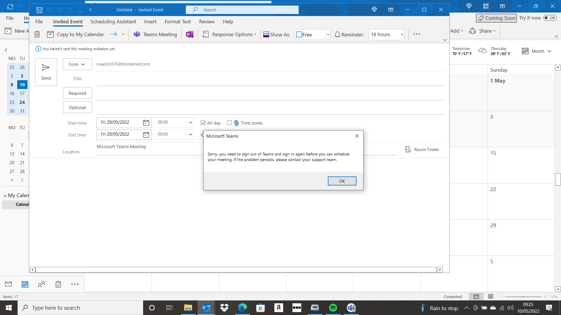 Issue with Microsoft teams - unable to schedule meeting in outlook ...