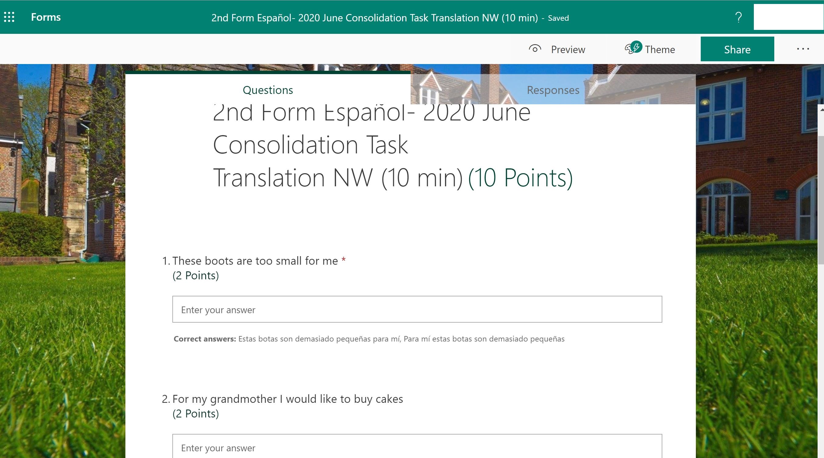 Forms-Quizes settings for 'Immersive Reader' - Microsoft Q&A