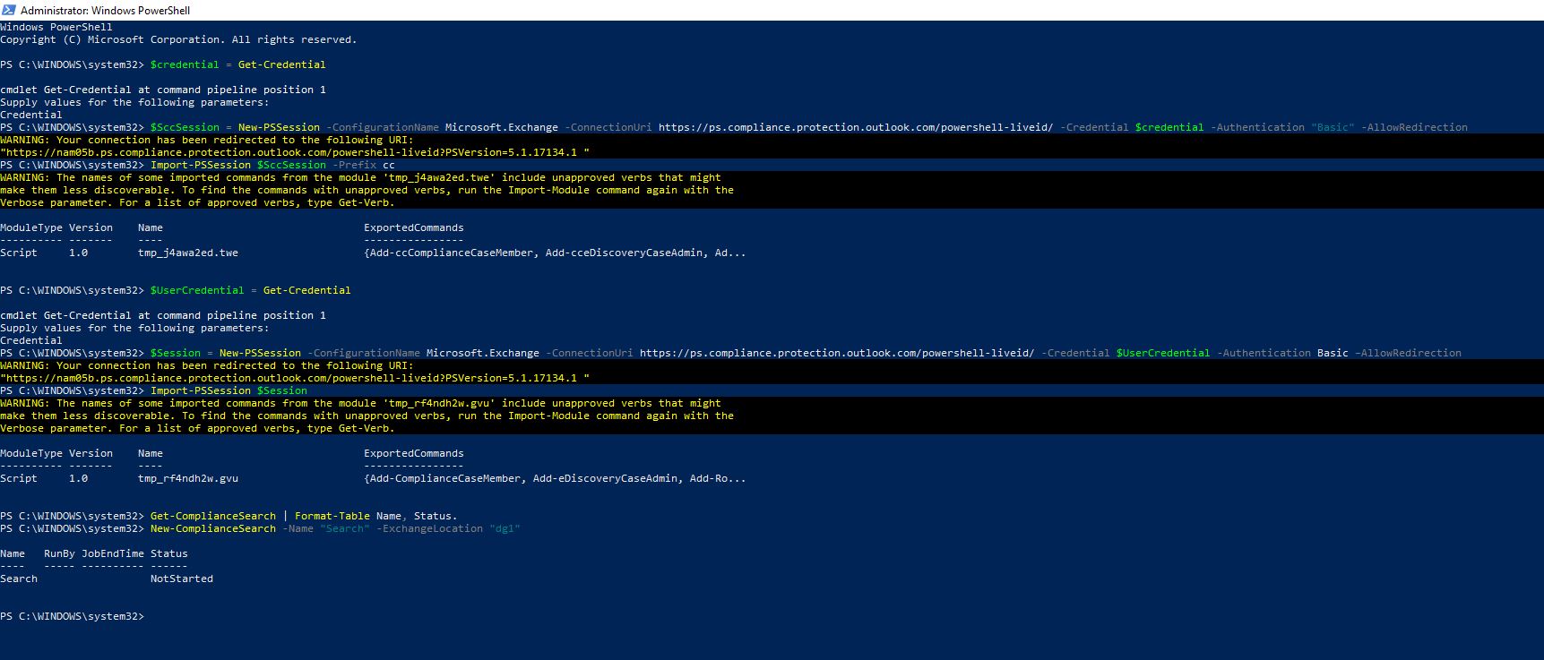 The Term New Compliancesearch Is Not Recognized As The Name Of A Cmdlet Function Script File