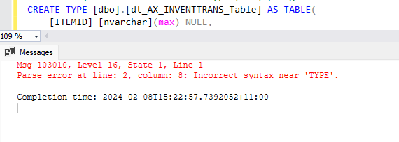 Unable To Create Type User Defined Type In Azure Synapse Dedicated Sql Pool Microsoft Qanda