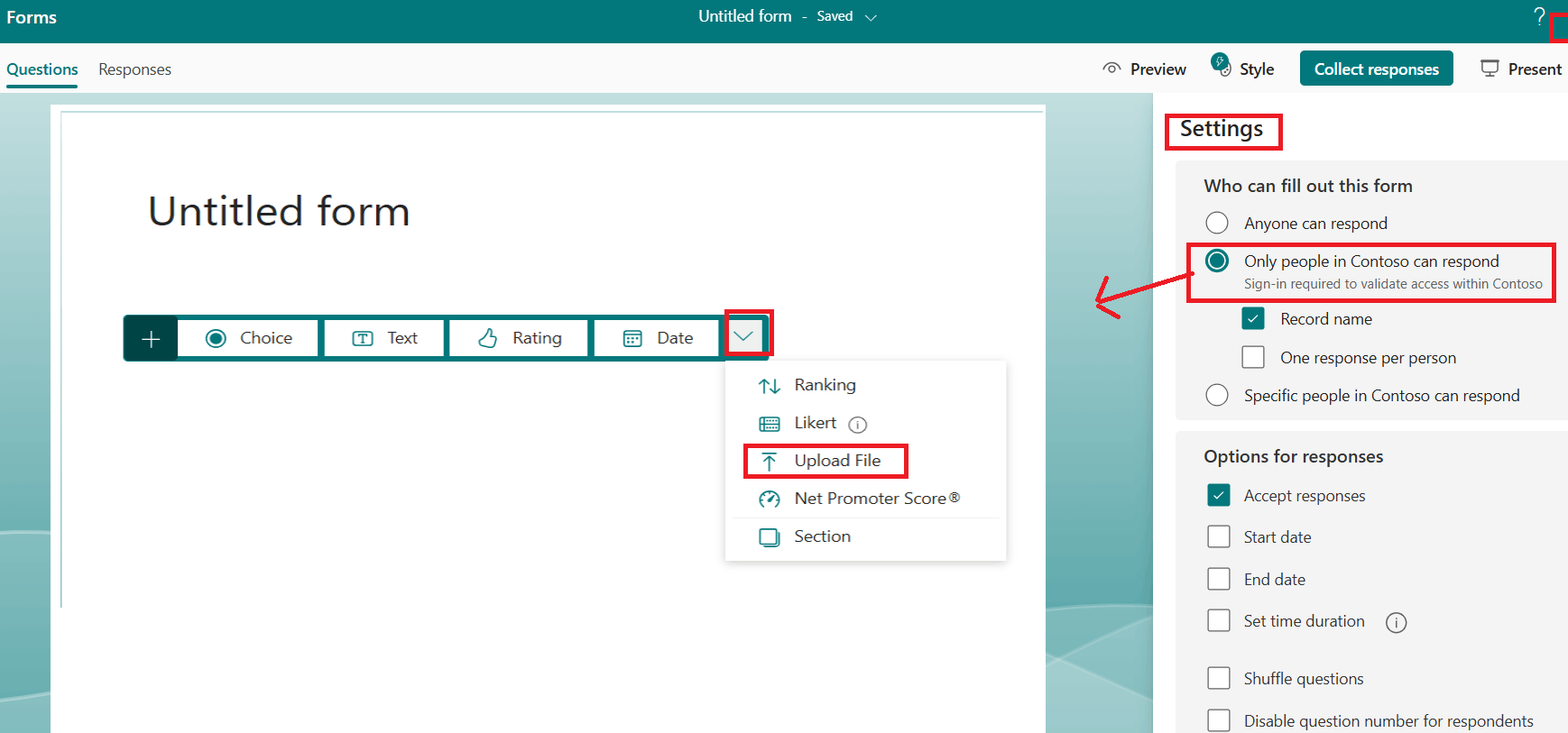 ¿Como puedo habilitar la opción de carga de archivos para una pregunta en microsoft forms ...