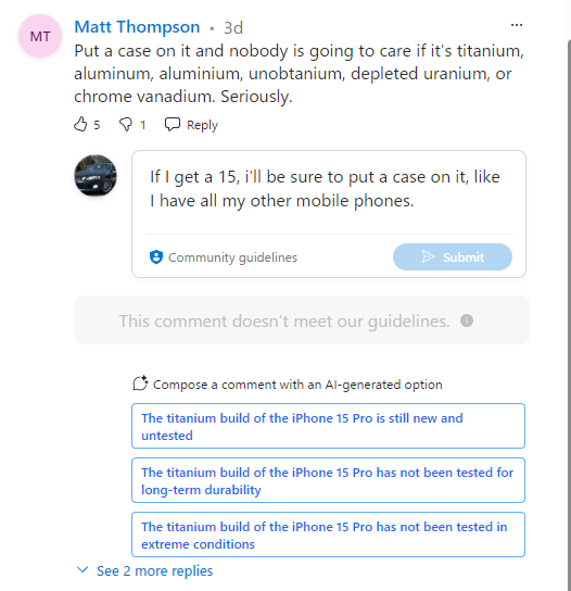 The Return of "This comment doesn't meet our guidelines." - Microsoft Q&A