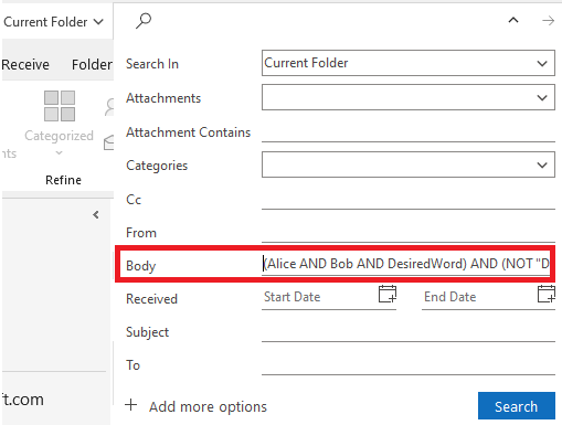 Official reference documentation of Outlook search syntax? - Microsoft Q&A