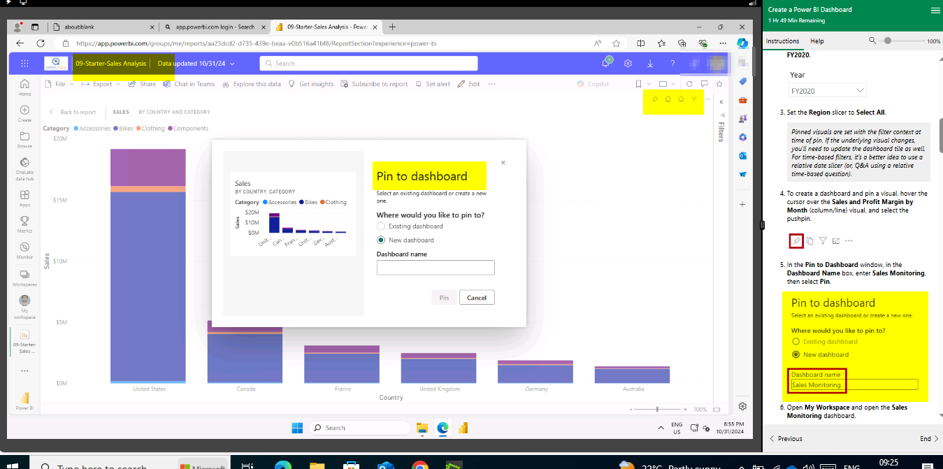 Create a Power BI dashboard, In the Lab session not able to find the ...