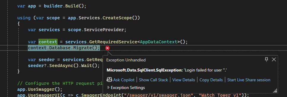 System.ArgumentException: Invalid value for key 'authentication' - Microsoft Q&A