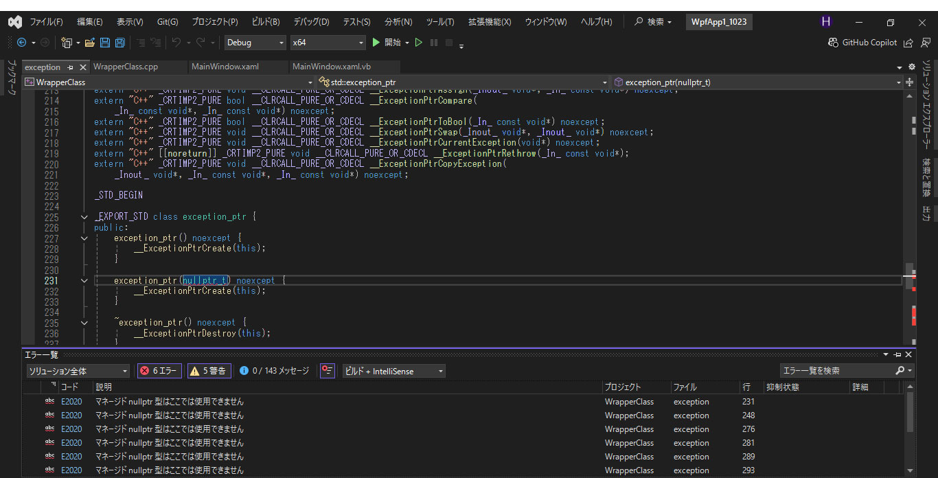 Visual Studio E2020 マネージド nullptr 型はここでは使用できません というエラーが出ます。 - Microsoft Q&A