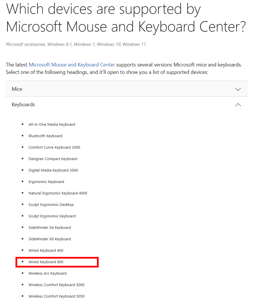 Microsoft Wired Keyboard 600 - Microsoft Q&A