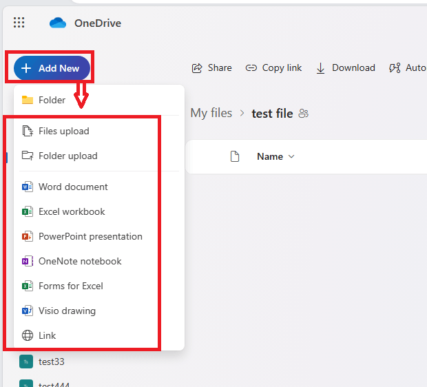 No "+New" option on my one drive options. - Microsoft Q&A