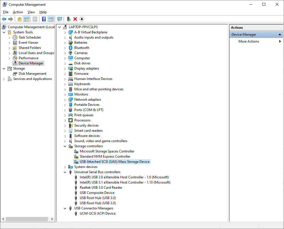 USB Attached SCSI (UAS) Mass Storage Device is showing no media in Disk ...