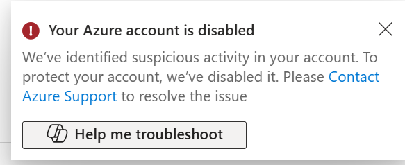 Azure account has been disabled - Microsoft Q&A