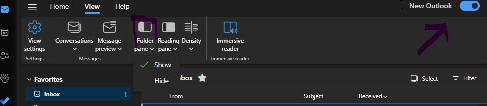 "New Outlook" Collapse Folder Pane - Microsoft Q&A