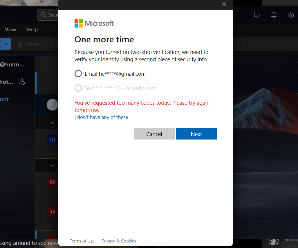 Outlook 2 verifications issue - Microsoft Q&A