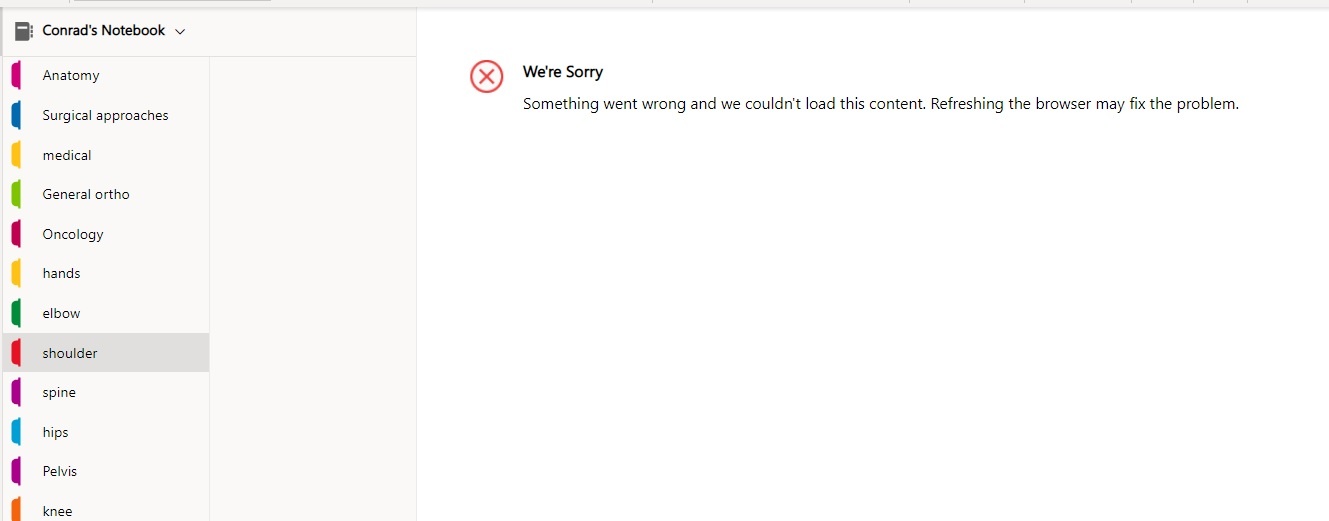 Onenote web error "Something went wrong and we couldn't load this ...