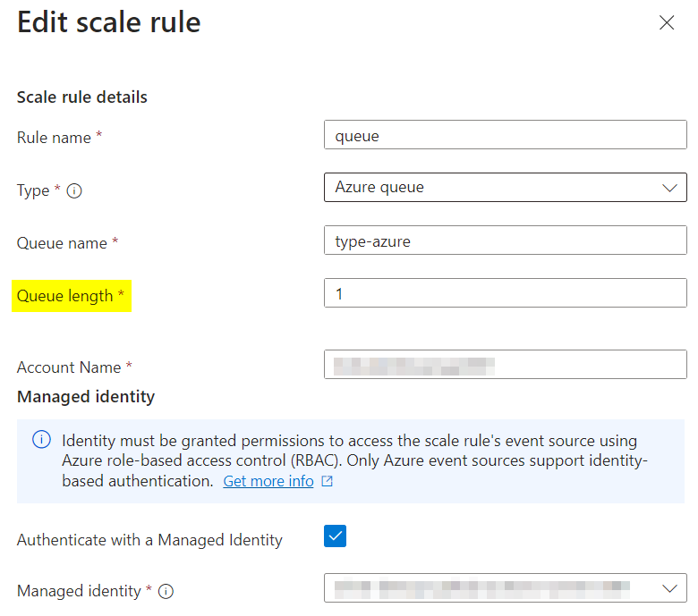 Unable to use custom scale rule azure-queue - Microsoft Q&A