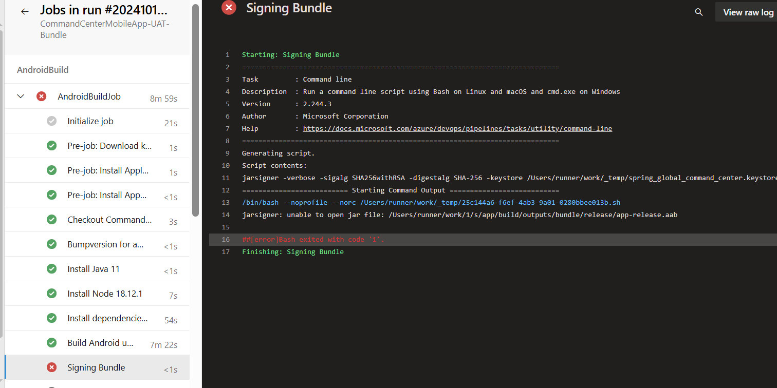 Unable to bundle the android abb file with azure devops yaml file - Microsoft Q&A
