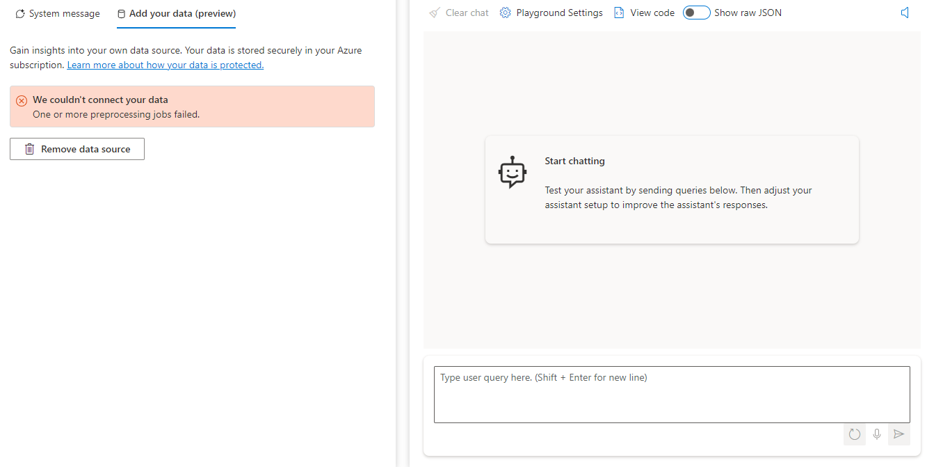 Receiving error in Bring your own data in Azure Open AI - Microsoft Q&A Receiving error in Bring your own data in Azure Open AI - Microsoft Q&A