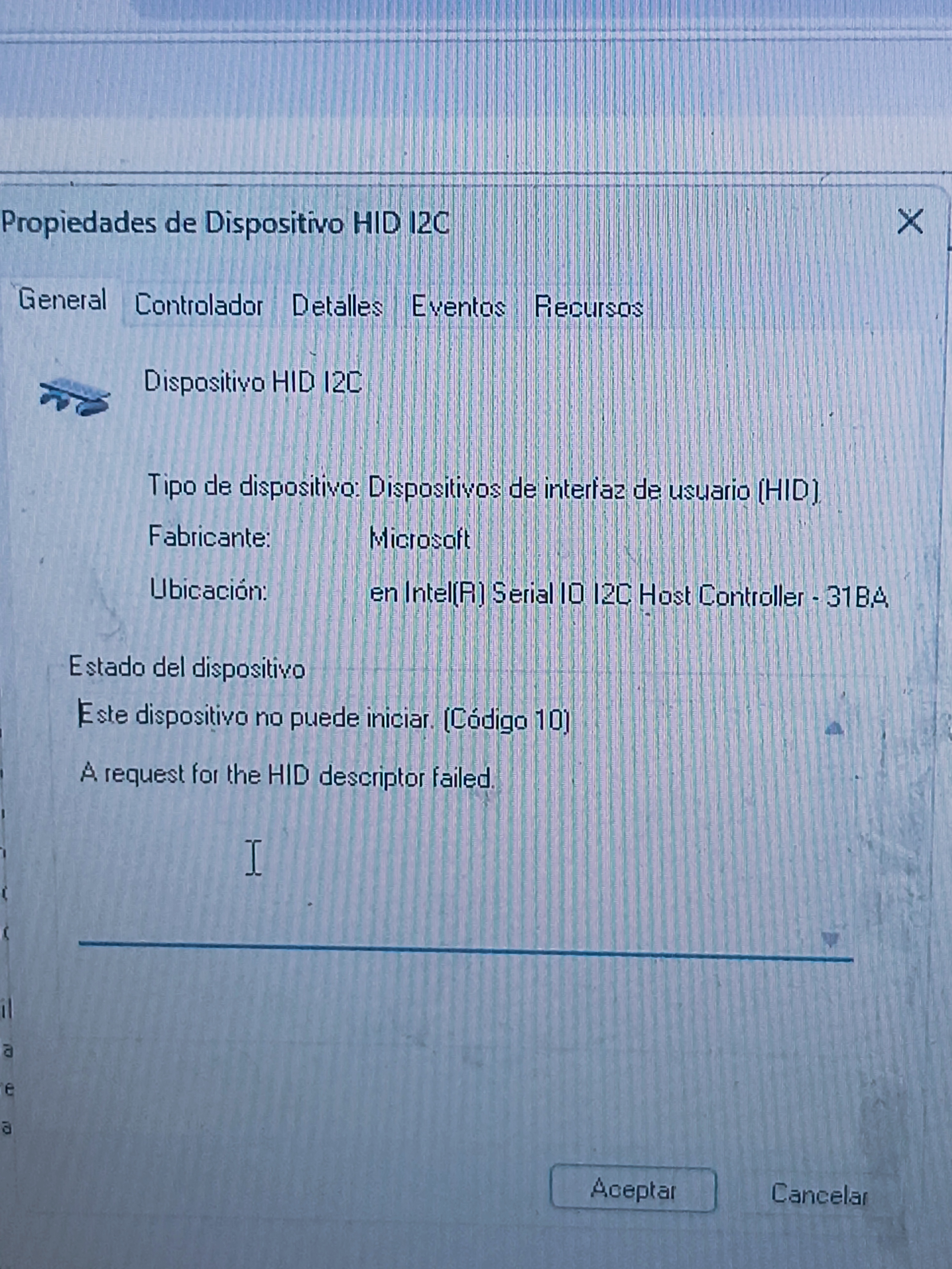 Fallo en Controlador I2C HID (Touchpad y Teclado) - Microsoft Q&A