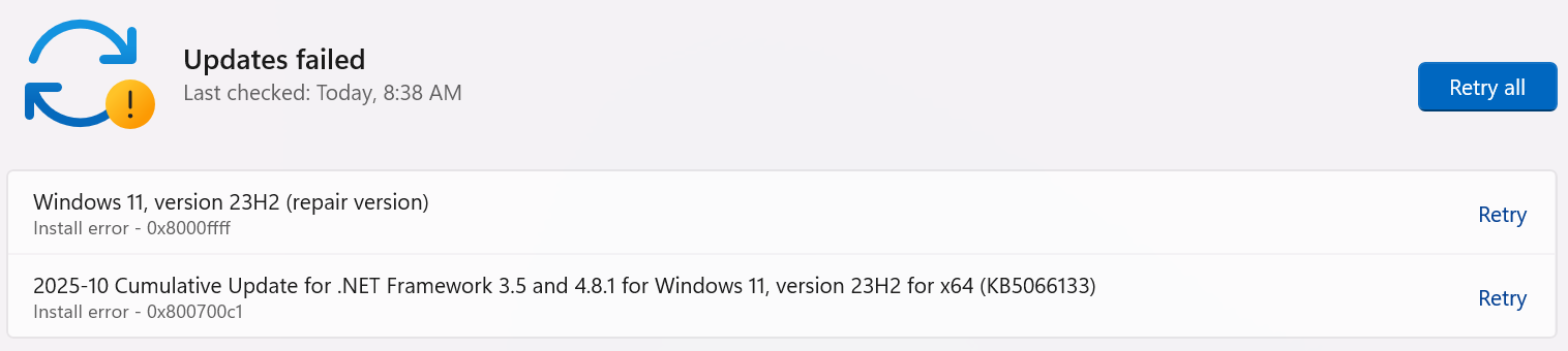 Unable to enable .Net Framework 3.5 with error 0x800700C1 - Microsoft Q&A