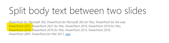 Split body text between two slides - Microsoft Q&A