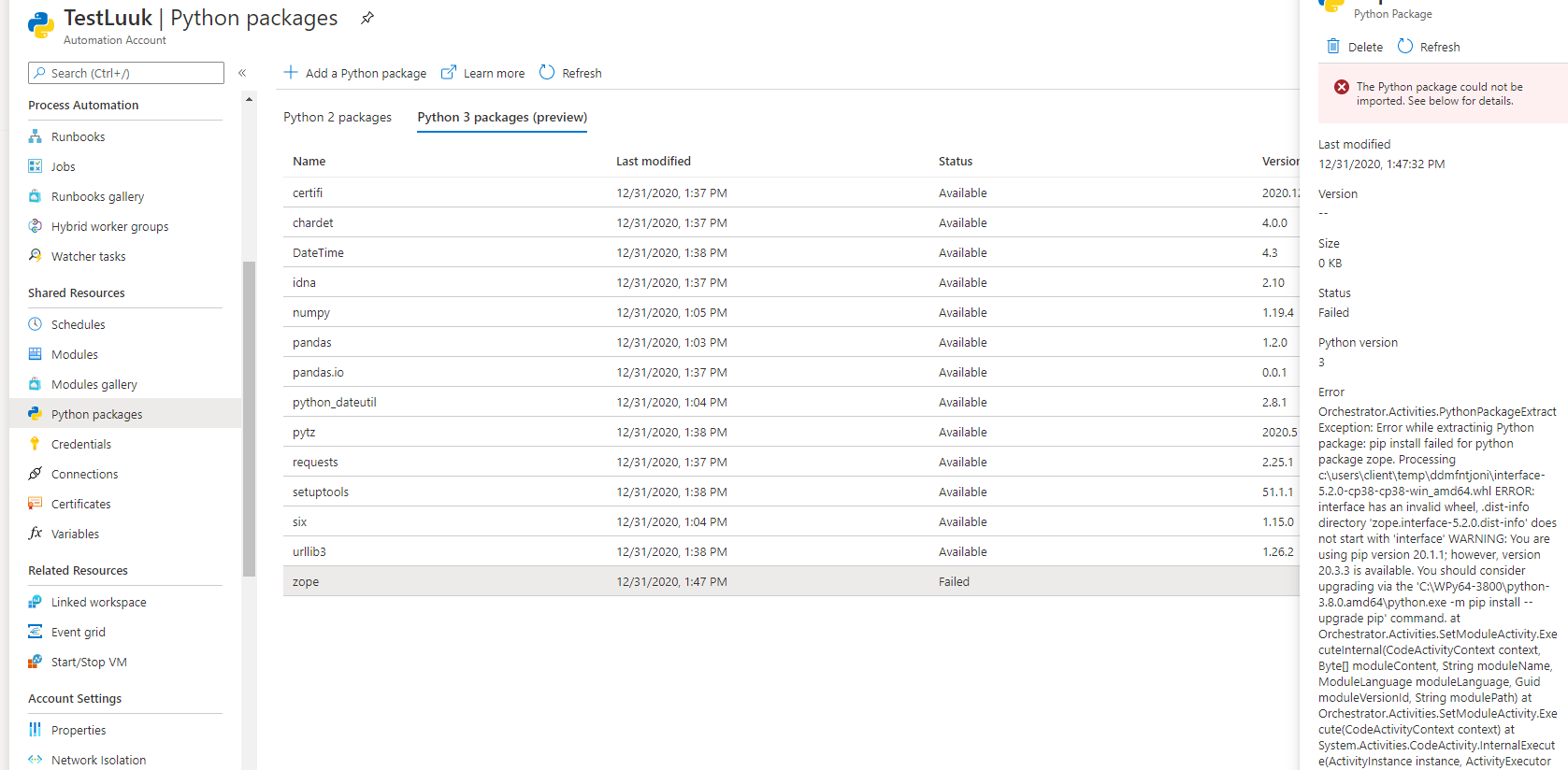 Unable To Import Python Package Zope In Azure Runbooks Python 3 Microsoft Qanda 0933