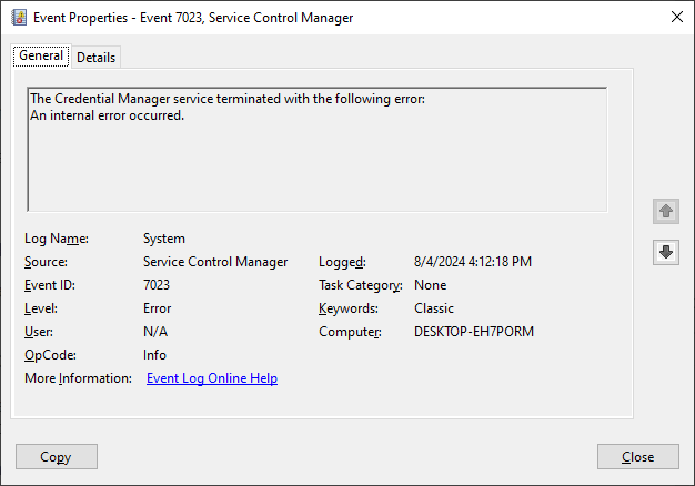 Credential Manager Service Fails to Start. - Microsoft Q&A