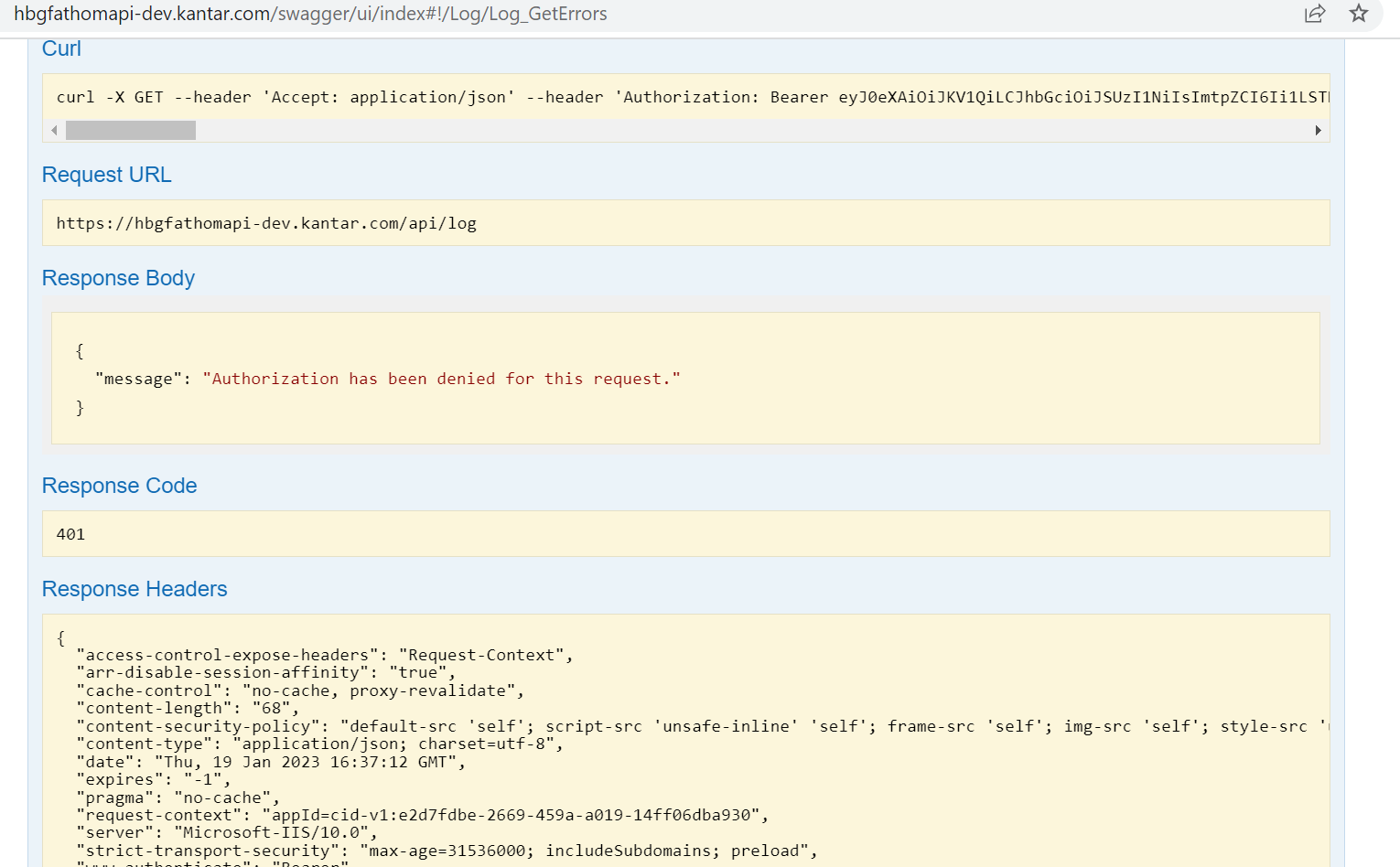 Not Able To Authenticate Swagger Apis Using Acess Token Created Using