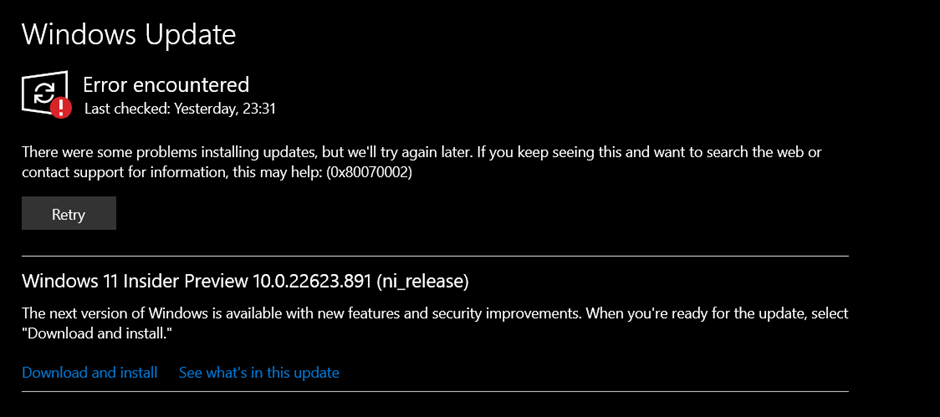 Unable to install Windows 11 insider previews. Getting error code ...