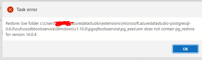 Azure Data Studio, postgres restore 16 error - Microsoft Q&A Azure Data Studio, postgres restore 16 error - Microsoft Q&A