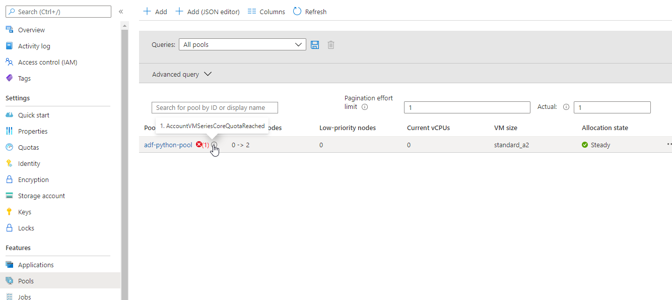 Error When Creating Batch Pool In Azure Batch Task Doesnt Finish In Azure Data Factory