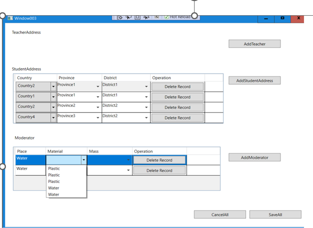 Mvvm Datagrid Comboboxes Are Not Displaying The Initial Values And The Moderator Dropdown List
