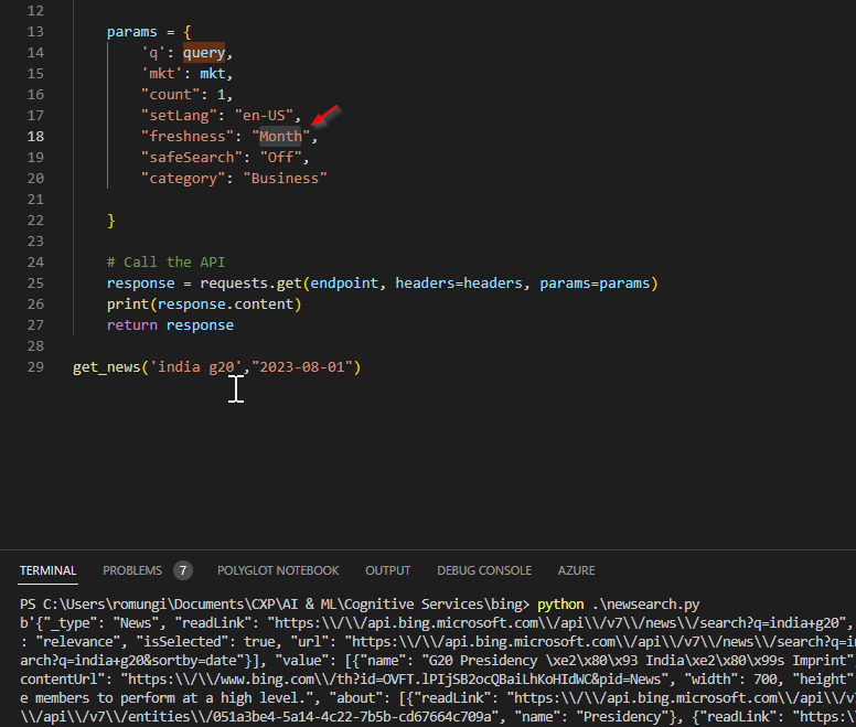 Bing News Search API is returning 5xx error when passing "freshness ...