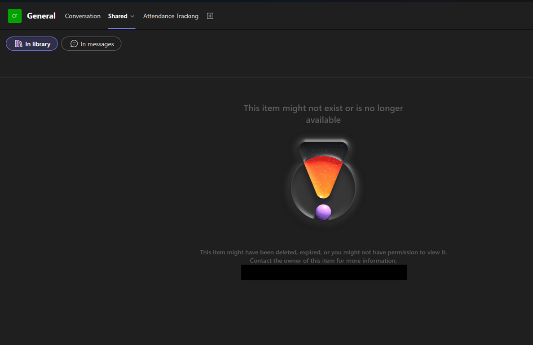 Teams Shared Tab unable to load files "in library" - Microsoft Q&A