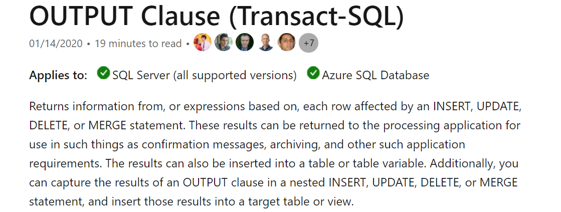 Is it right usage of OUTPUT - Microsoft Q&A