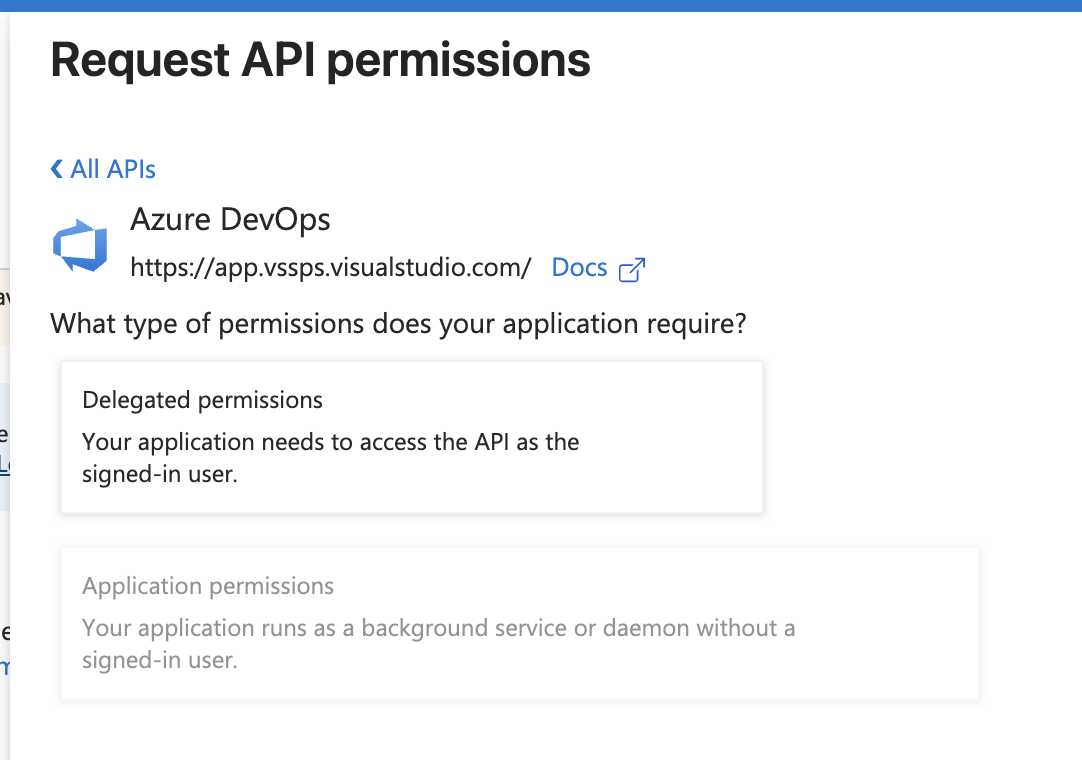 Can't give application permission to Azure Devops while registering for Entra ID App - Microsoft Q&A