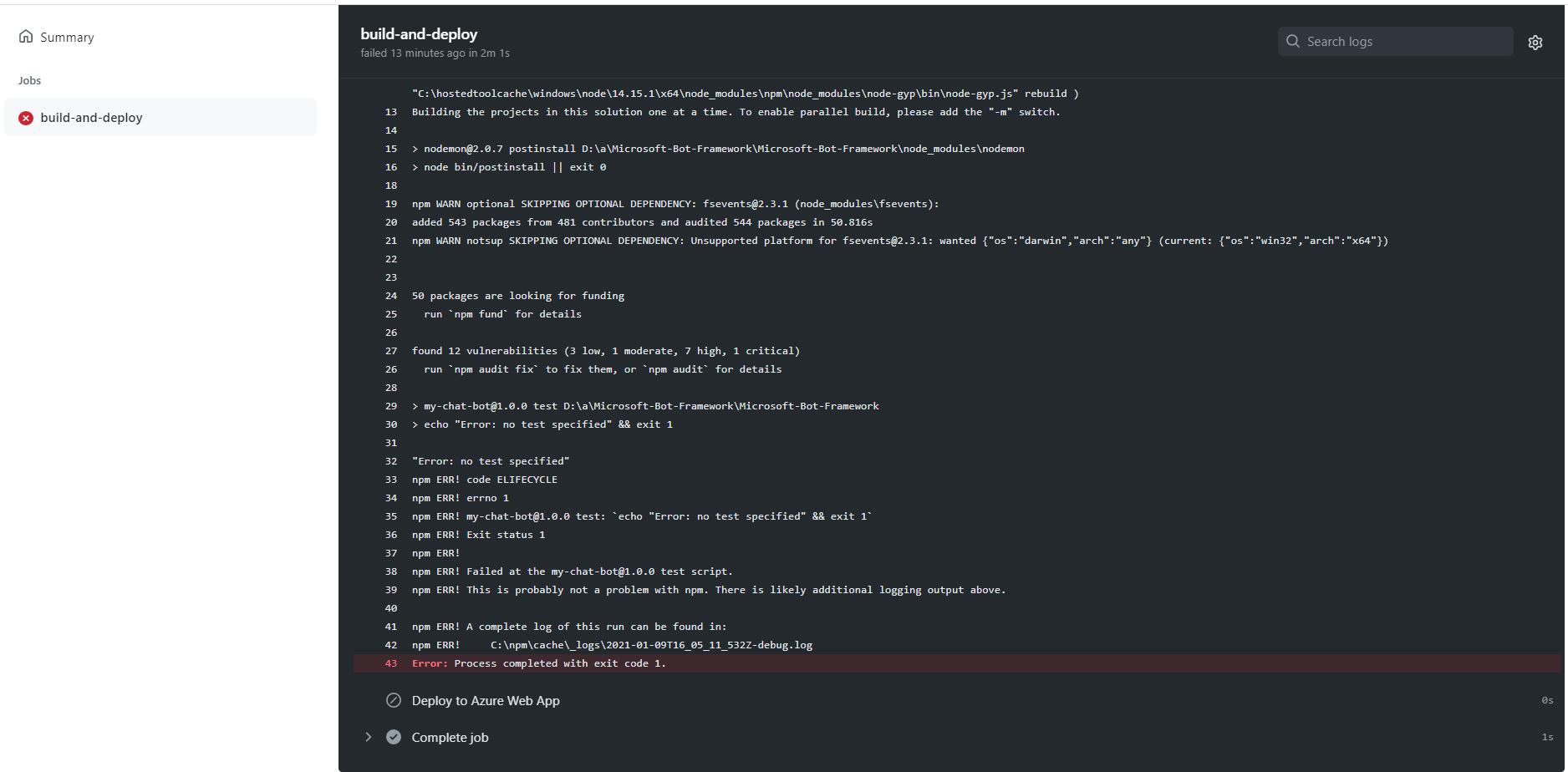 MSDN Forum: Deployment fails on npm install - Microsoft Q&A MSDN Forum: Deployment fails on npm install - Microsoft Q&A