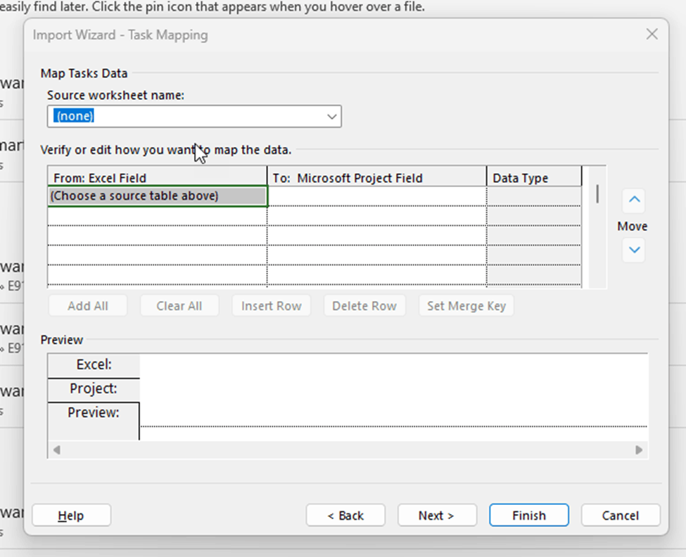 When importing from Excel into a current MS Project plan, I cannot ...