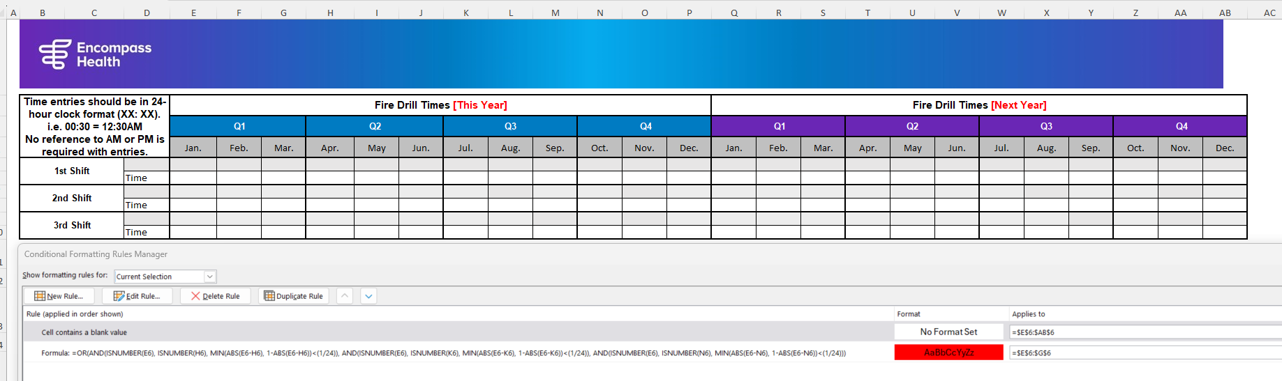 Conditional Formatting - Using TIME - Fire Drill Matrix - Microsoft Q&A