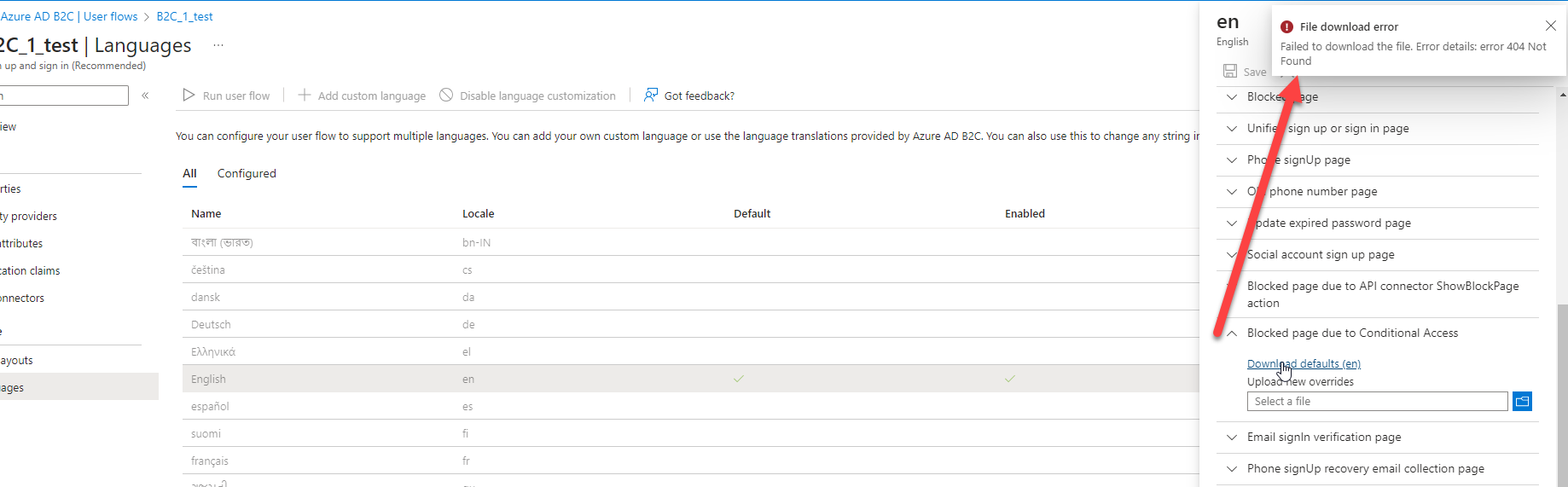 Azure AD B2C no option to change text for "Blocked page due to Conditional Access" when using ...