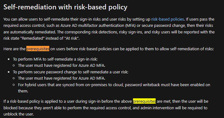 Risky User/Sign-in MFA prerequisite - Microsoft Q&A