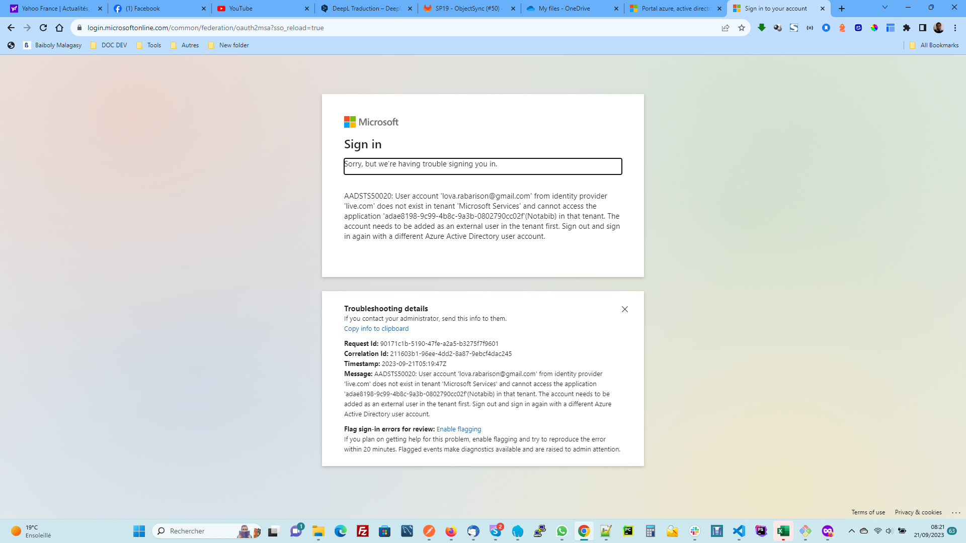 Portal azure, active directory error with gmail account owner ... Portal azure, active directory error with gmail account owner ...